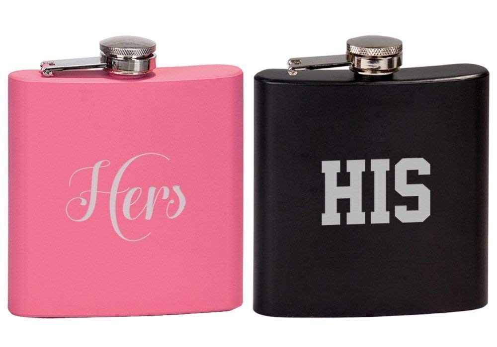 Amazon.com: His and Hers Engraved Flasks for Liquor, Couples Hip Flask ...