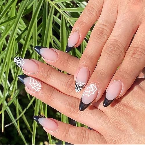 Amazon.com: French Tip Press On Almond Fake Nails Full Cover Medium ...