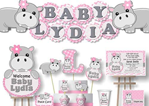 Amazon.com: Personalized Pink Hippo Baby Shower Theme or Birthday ...