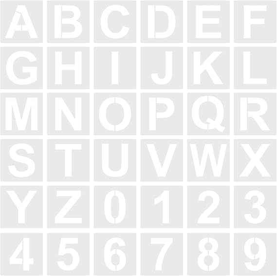 Amazon.co.jp: EUSTACEステンシルシート アルファベット 数字 36枚セット 製図 描画 テンプレート 角文字レター ...