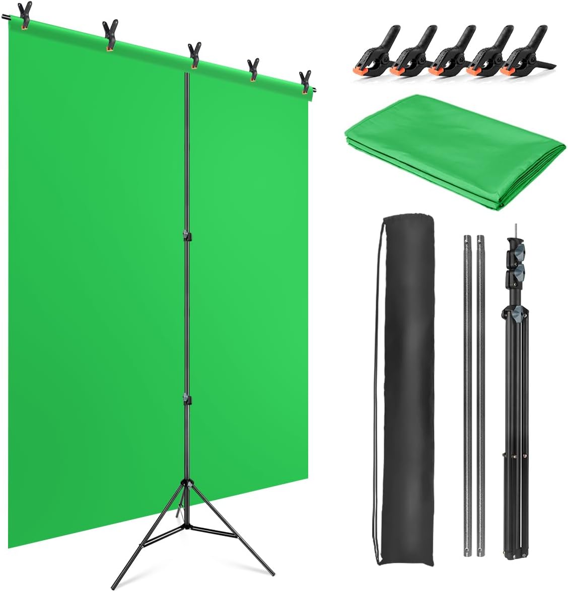 JEBUTU Green Screen Backdrop with Stand 1.5m x 2m (5ft x 6.5ft), 1.5m x ...