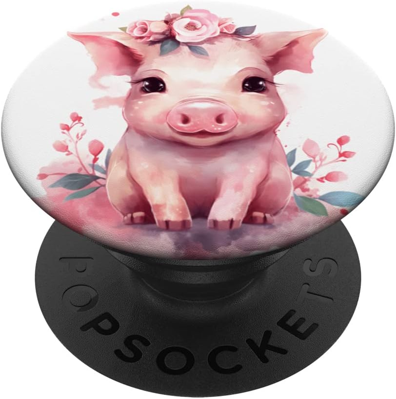 Amazon.com: Cute Little Pink Pig Watercolor Floral Farm Animal Oink ...