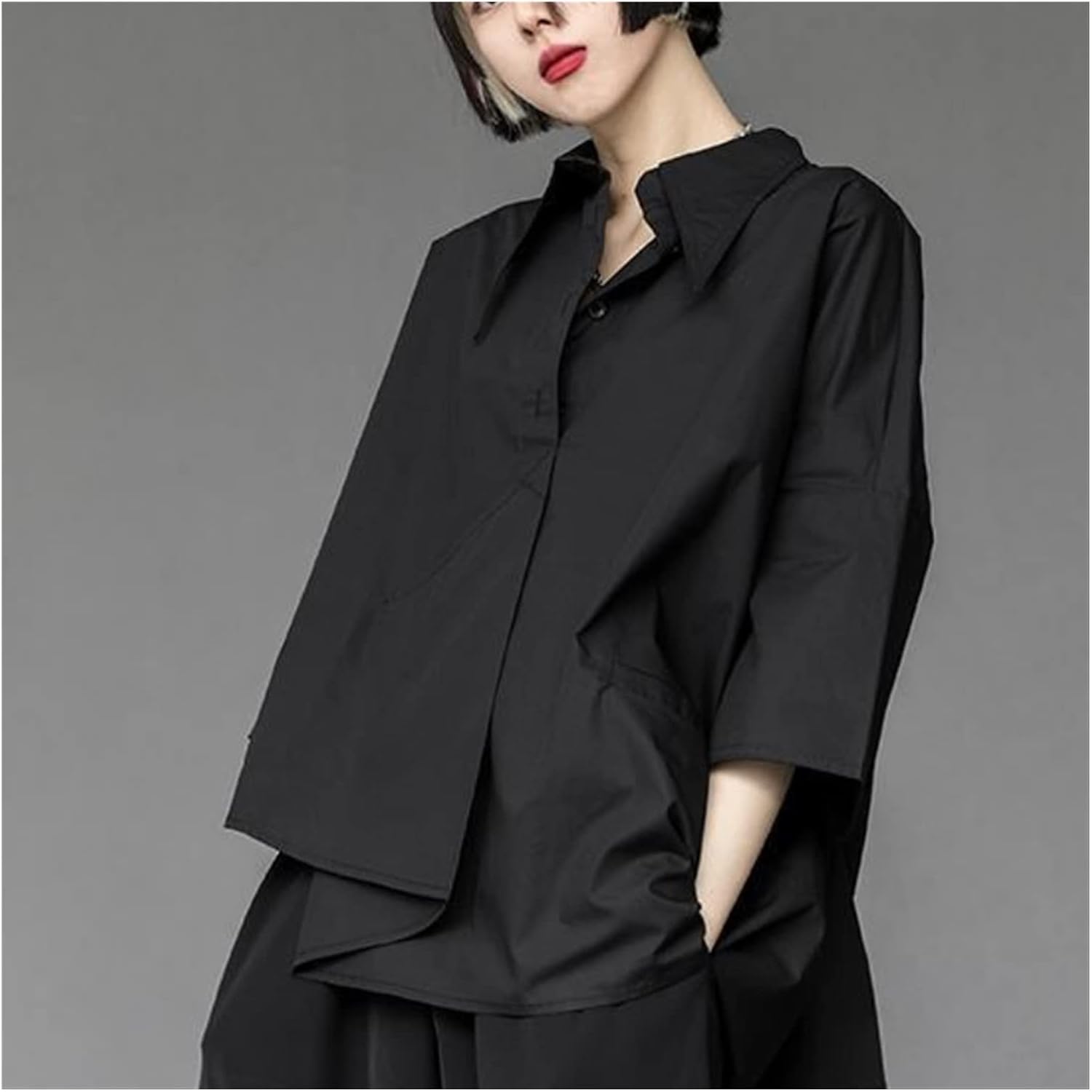 Amazon.com: ZSQAW Women's Asymmetrical Harajuku Shirt Loose Button Up ...