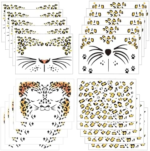 Amazon.com : Leopard Print Face Temporary Tattoos Stickers 20 Sheets ...