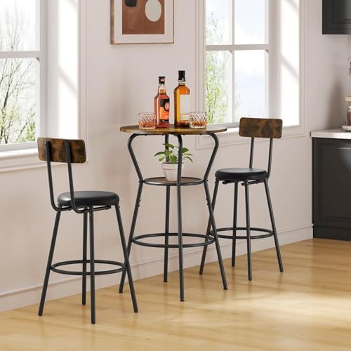 Amazon.com - FAVOOSTY Bar Table and Chairs Set, 3 Pieces Round Pub ...