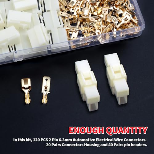 YIXISI 120 PCS 6.3mm 2 Pin Automotive Electrical Wire Connectors Kit ...