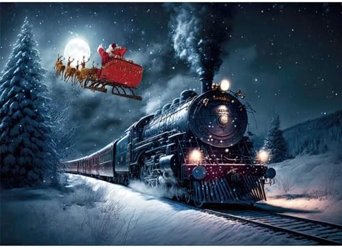 Amazon.com : Fanghui Christmas Train Photography Backdrop Winter Night ...