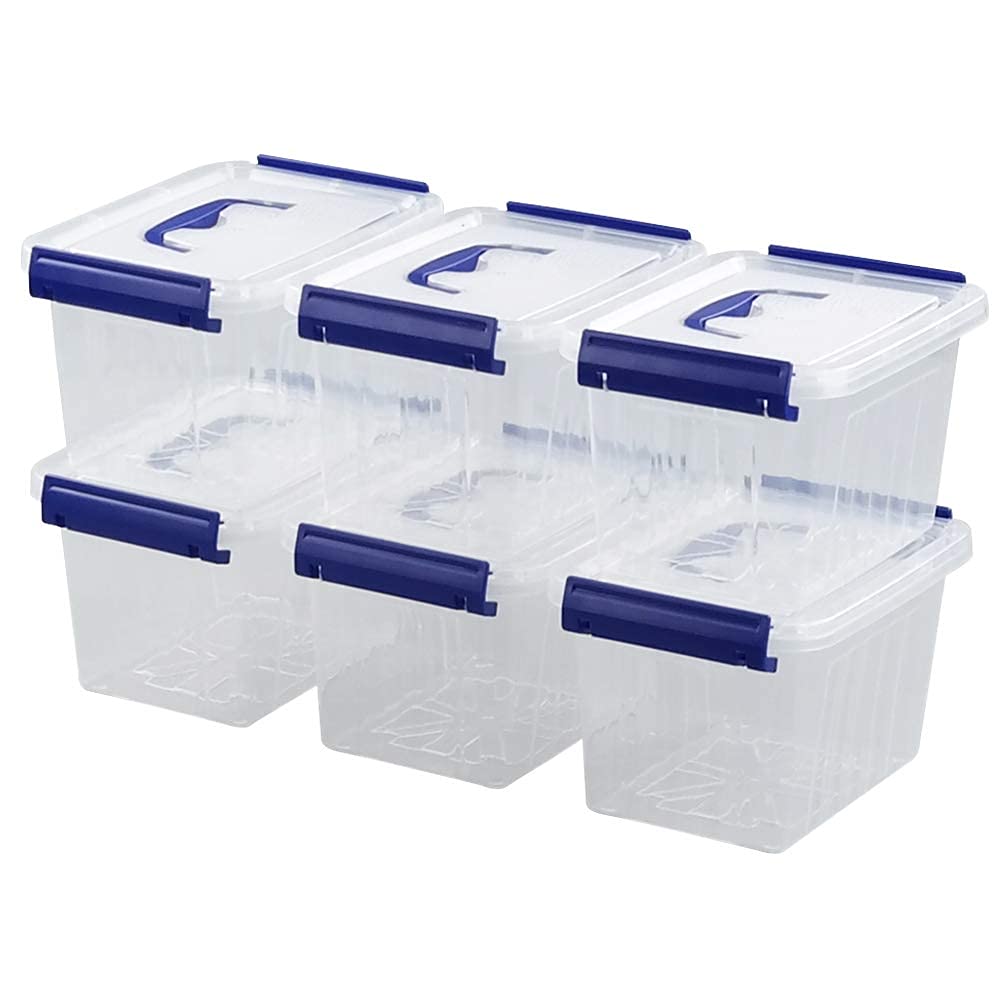 Waikhomes Set of 6 Plastic Clear Storage Boxes, 6 L Storage Latch Box ...