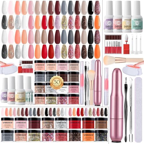 Amazon.com: VANSISOS Dip Powder Nail Kit: 30 Colors Nude Pink Glitter ...