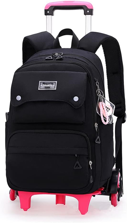Amazon.com | Solid Color Girls Rolling Backpack with Wheels Schoolbag ...