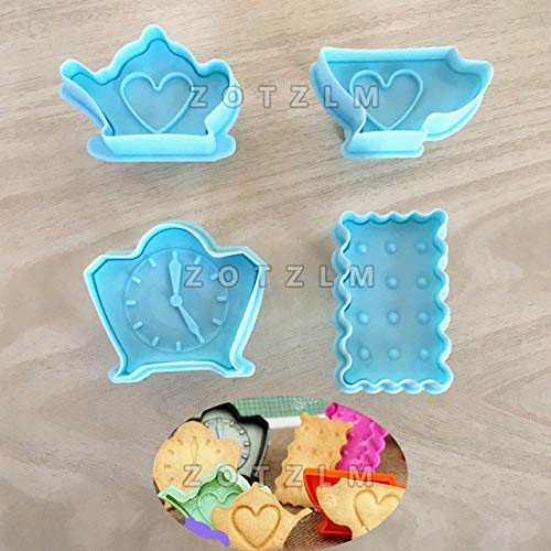 Buy HI5 4 pcs/Set Afternoon Tea Theme Plastic Cookie Cutters Coffee Pot ...
