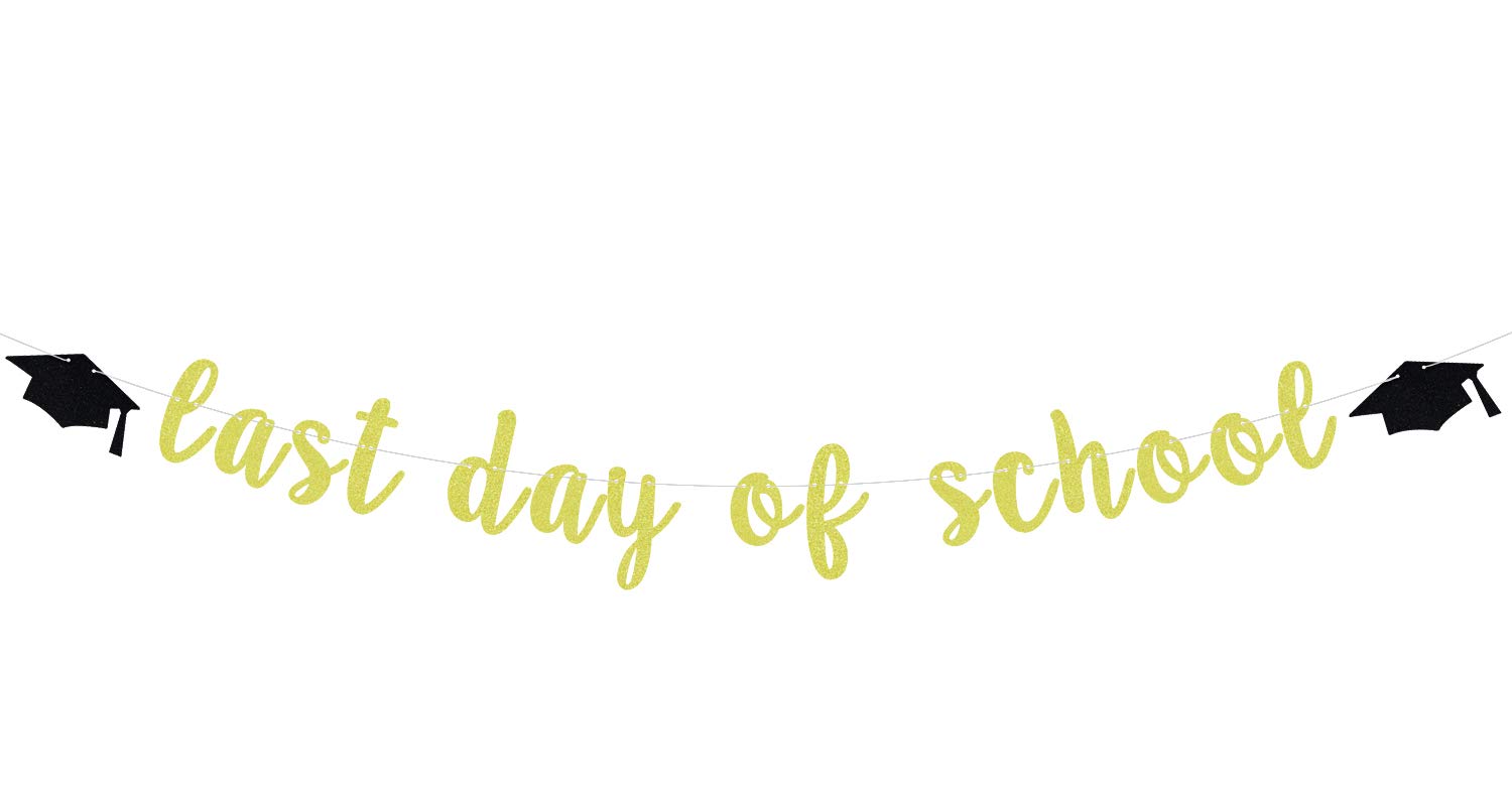 Colorfulparty Gold Glitter Last Day Of School Banner Congrats Grad ...