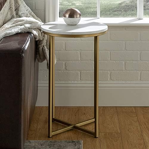 Amazon.com: New 16 Inch Round Side Table in Gold with Faux Marble Top ...