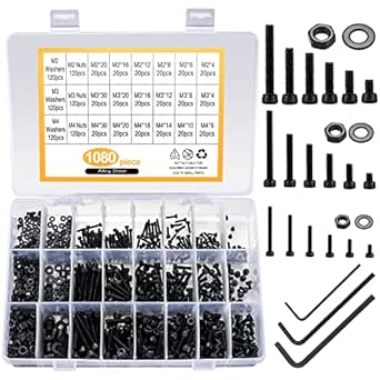 Amazon.com: 1080 Pcs M2 M3 M4 Hex Button Socket Head Cap Screws Bolts Nuts Flat Washers ...