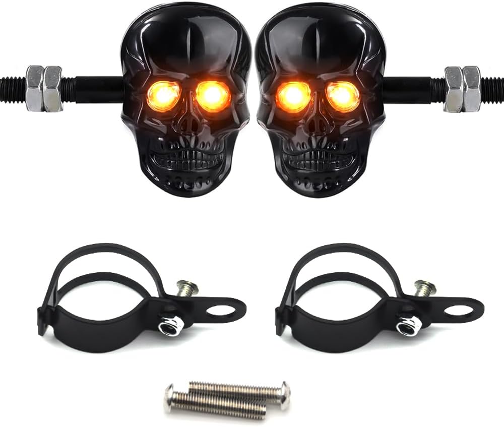Amazon.com: kucehiup Skull Head LED Amber Turn Signal Motorcycle Turn ...