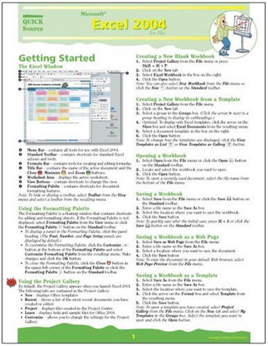 Microsoft Excel 2004 for Mac Quick Source Guide: Quick Source ...