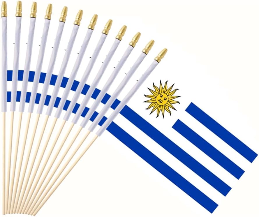 25Pack Small Uruguay Flag Handheld Mini Uruguayan Flags on Stick 5x8 Inch