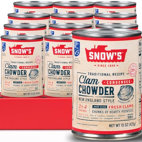 Snow's Condensed New England Clam Chowder, 15 oz Can (Pack of 12) - 4g ...