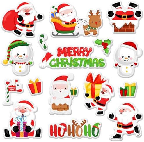 Amazon.com: Whaline 2 Sheet Christmas Thick Gel Clings Cute Santa ...