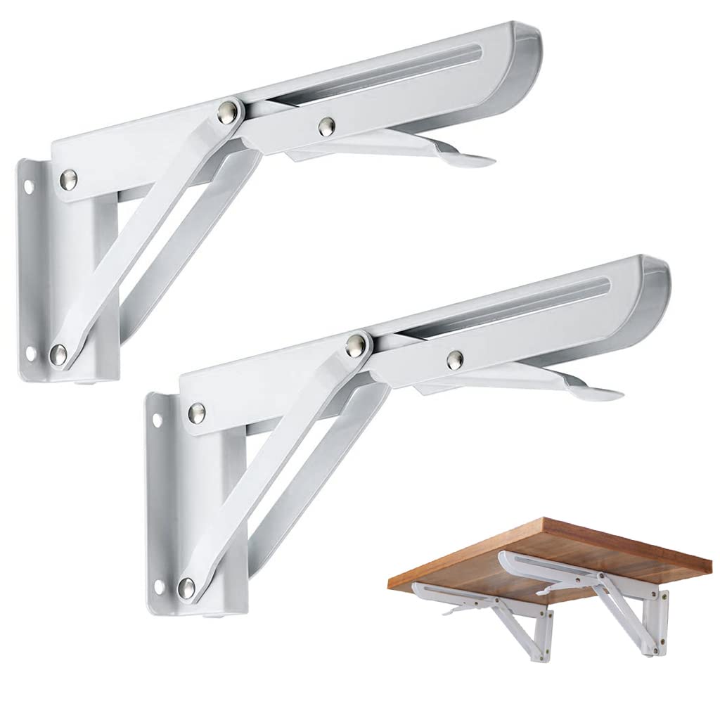 HASTHIP® 8" Foldable Shelf Bracket, 2 Pcs Heavy Duty Metal Brackets for ...