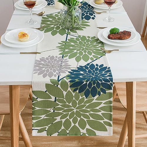 CozyFounder Table Runner 33 * 183 Linen Table Runner Green Blue Dining ...
