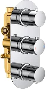 Nes Home Modern Chrome Round 2-Way 3-Dial Concealed Thermostatic Shower Mixer Valve : Amazon.co ...