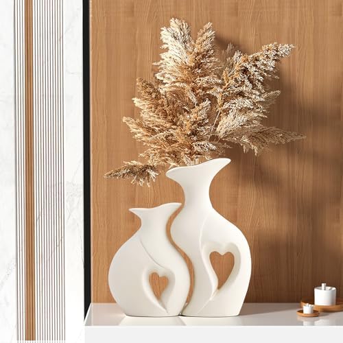 Amazon.com: Levvohd Off White Hollow Ceramic Vase Set of 2, Round ...