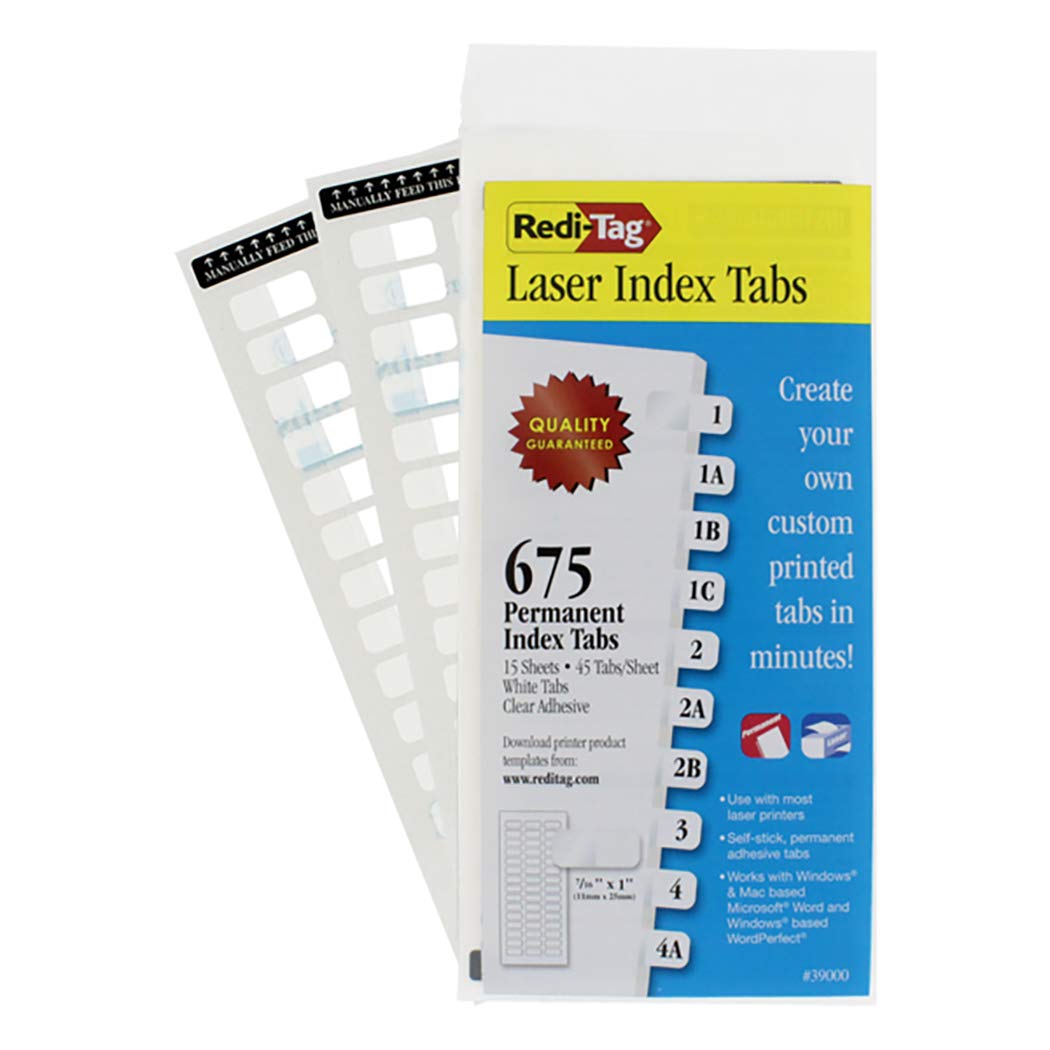 Buy Redi-Tag Laser Printable Index Tabs, 1/12-Cut, White, 0.44" Wide ...