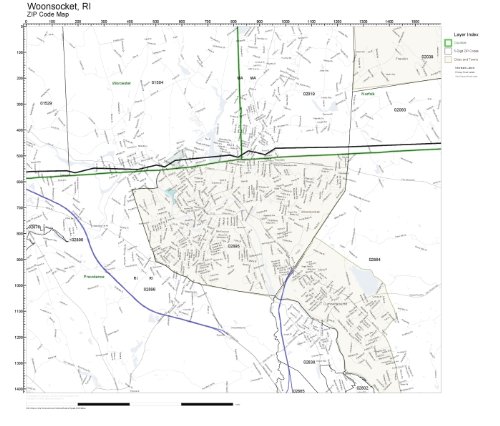 Amazon.com : ZIP Code Wall Map of Woonsocket, RI ZIP Code Map Not ...