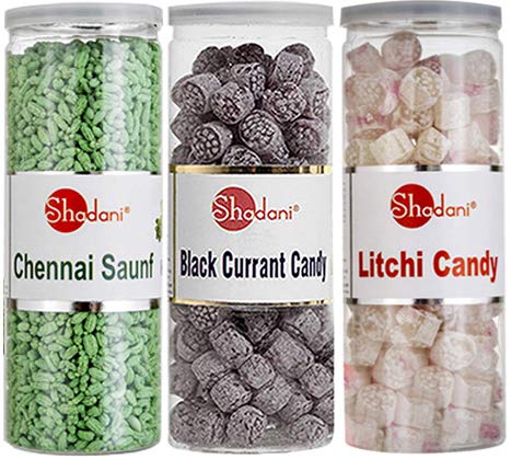 Shadani Chennai Saunf & Black Current & Litchi Candy 230gms. Triple ...