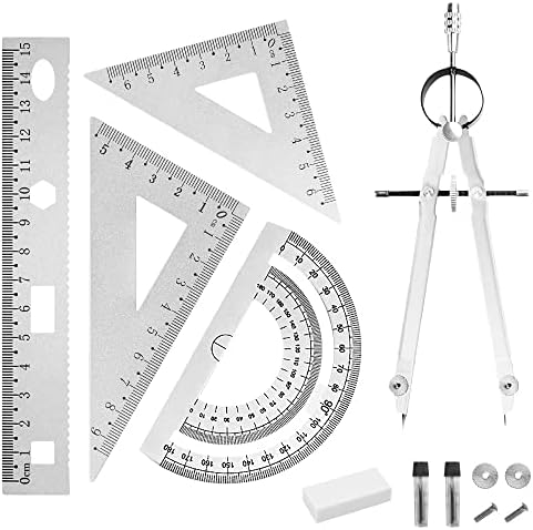 YAANBUNB 6 Pcs Geometry Set Aluminum Alloy Ruler Set Geometry Compass ...