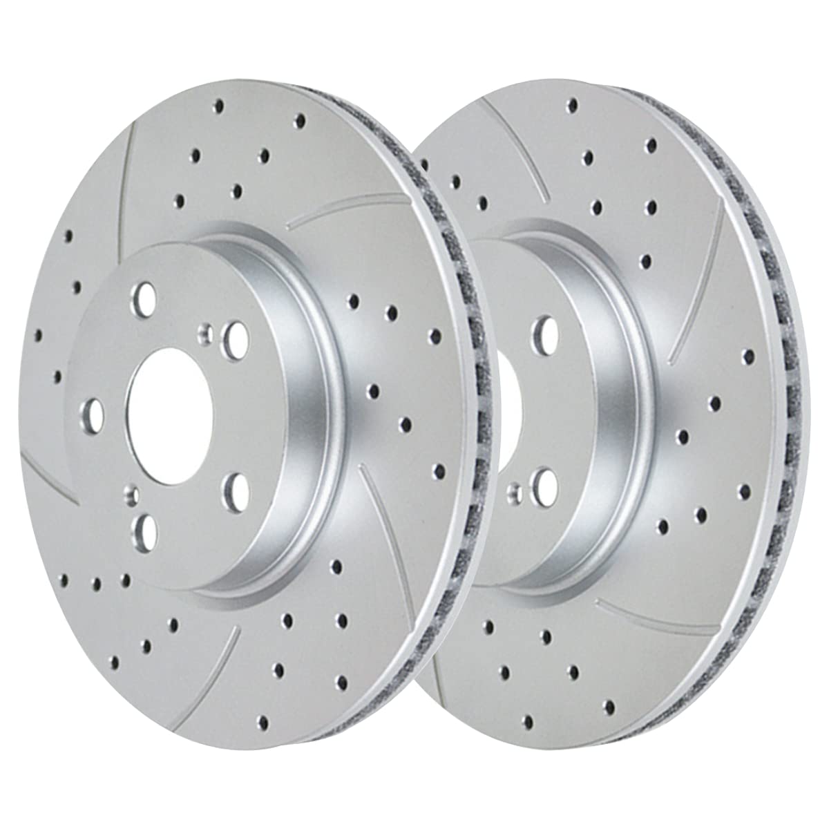 AutoShack Front Drilled Slotted Brake Rotors Silver Pair of 2 Driver ...