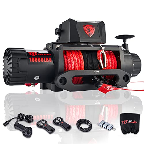 TYT 10000 lb Electric Winch Kits, 12V Winch with Red Synthetic Winch ...