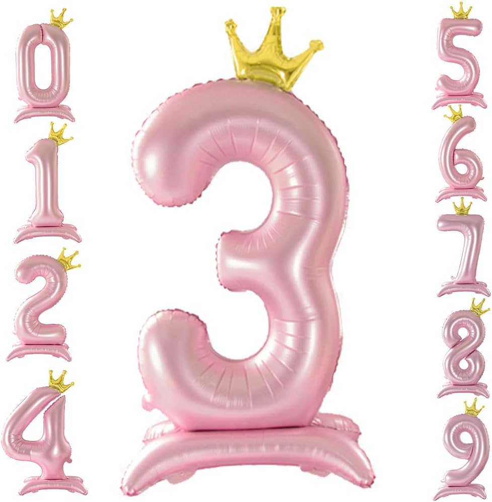 Amazon.com: Eoopoon 42 Inch Crown Pink Number Balloon, Number 3 Balloon ...
