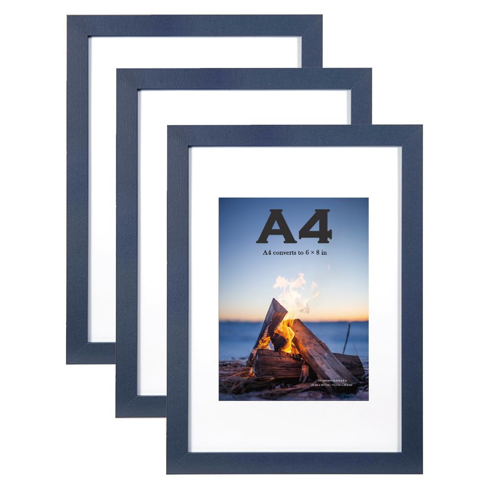 Navy Blue Wooden Picture Frame A4 with Mount,Set of 3,A4 Frame,A4 ...