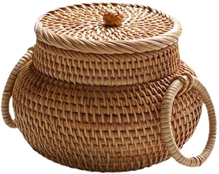 Amazon.com: Round Rattan Boxes with Lid,Hand-Woven Multi-Purpose Wicker ...