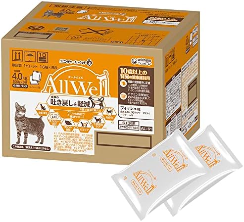 Amazon.co.jp: [吐き戻し軽減] All Well(オールウェル) キャットフード ドライ [室内猫用] 贅沢素材入り フィッシュ 4.0kg (500g×8袋)【国産/小分け ...