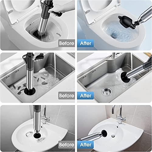 Toilet Plunger, High Pressure Air Drain Blaster Kit, Stainless Steel ...
