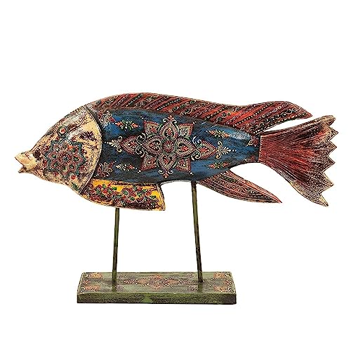 Amazon.com: Handmade Eclectic Wooden Painted Fish On Metal Stand ...