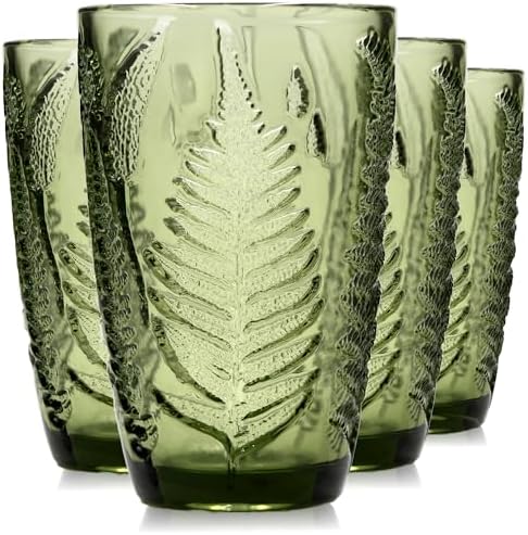QELVIO Vintage Drinking Glasses Set of 4 - Cute Green Highball Glass ...