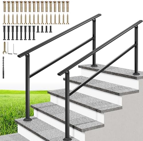 VIVOHOME 2-Pack 5-Step Outdoor Handrails – Black Oval Galvanized Steel ...