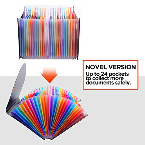 24 Pocket Expanding File Folder with Cover, Rubber Band Large Plastic ...