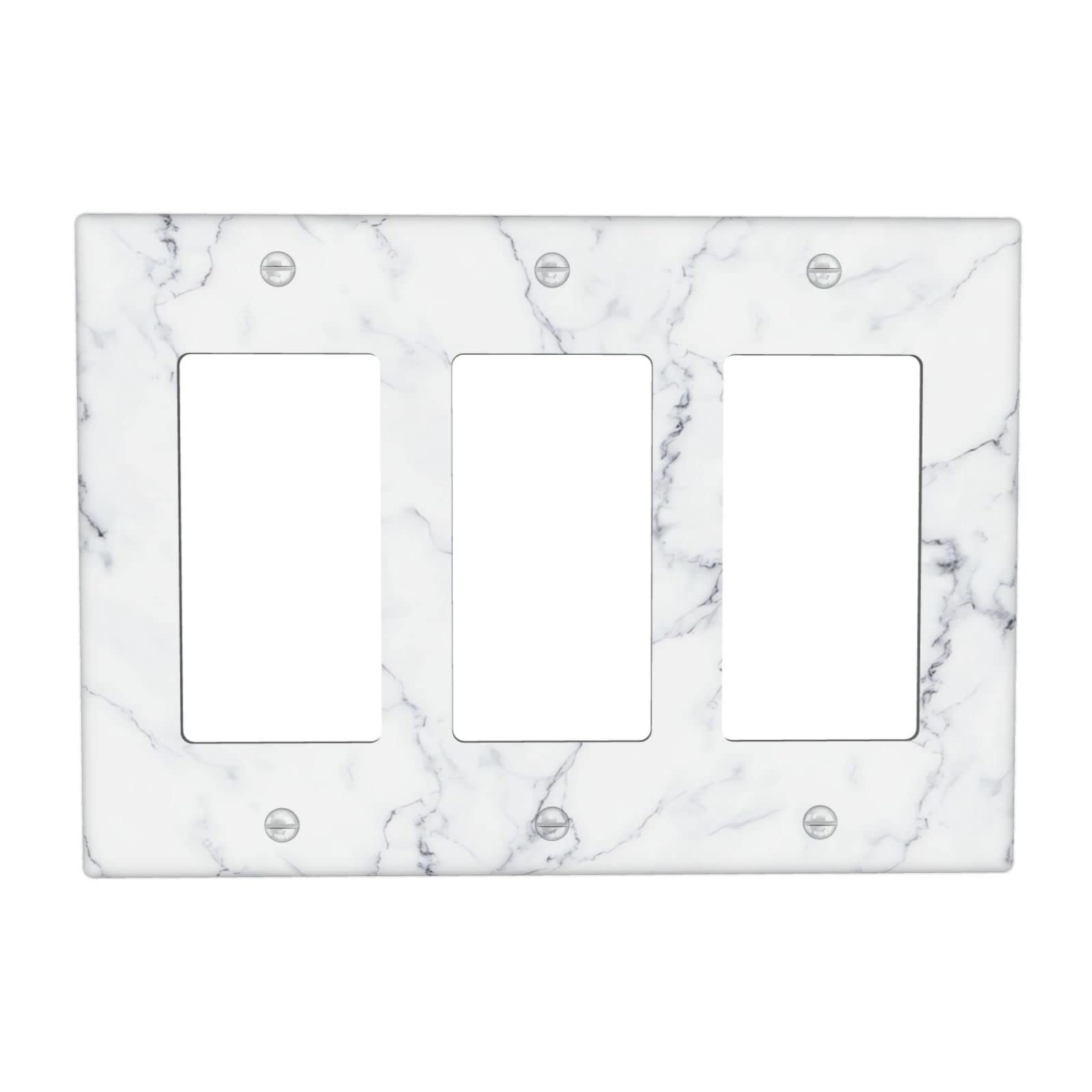 White Grey Marble Print Triple Rocker Light Switch Cover Decorative ...