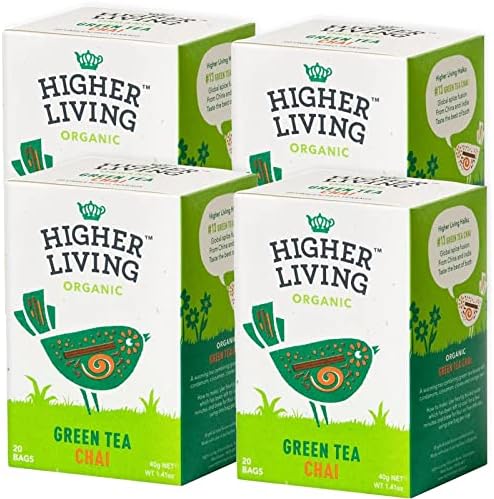 Amazon.com : Higher Living Organic Green Tea Chai | Pack Of 4 | 40g (20 ...