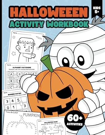 Halloween Activity Workbook for Kids: 60 Pages of Learning Activities ...