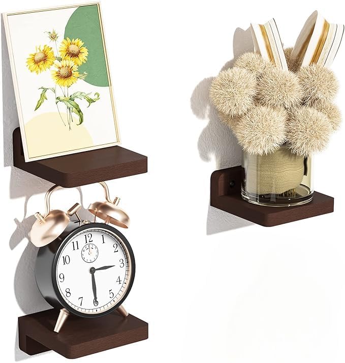OXMIC Wood Wall Shelf Set of 3 - Small Wall Mounted Shelf - Mini ...