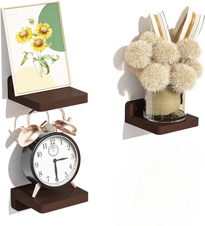 OXMIC Wood Wall Shelf Set of 3 - Small Wall Mounted Shelf - Mini ...