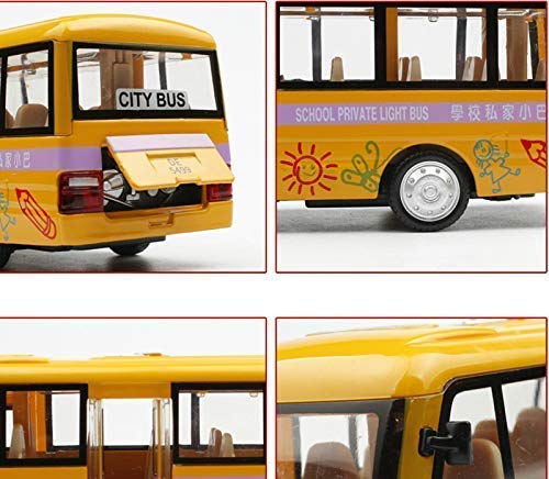 XYSQWZ Bus Toy Alloy Public Small Bus Sound and Light Pull Back School ...