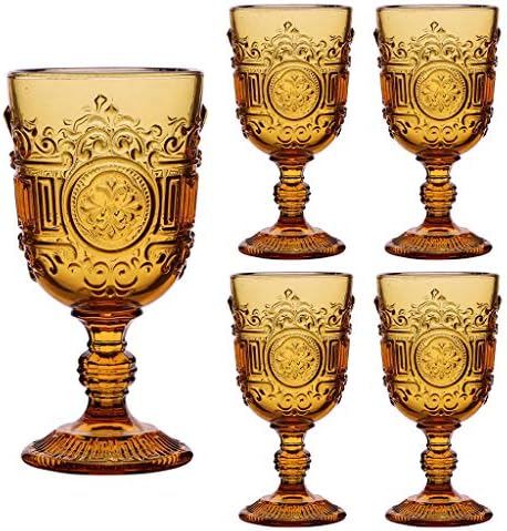 Dibor Wine Glasses Set of 4 Blue Embossed 300ml Drinking Goblets ...