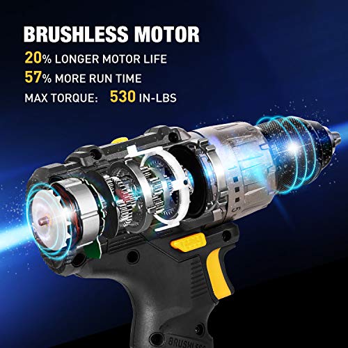 30mins Fast Charger TECCPO Professional 60Nm Cordless Drill with 2 ...
